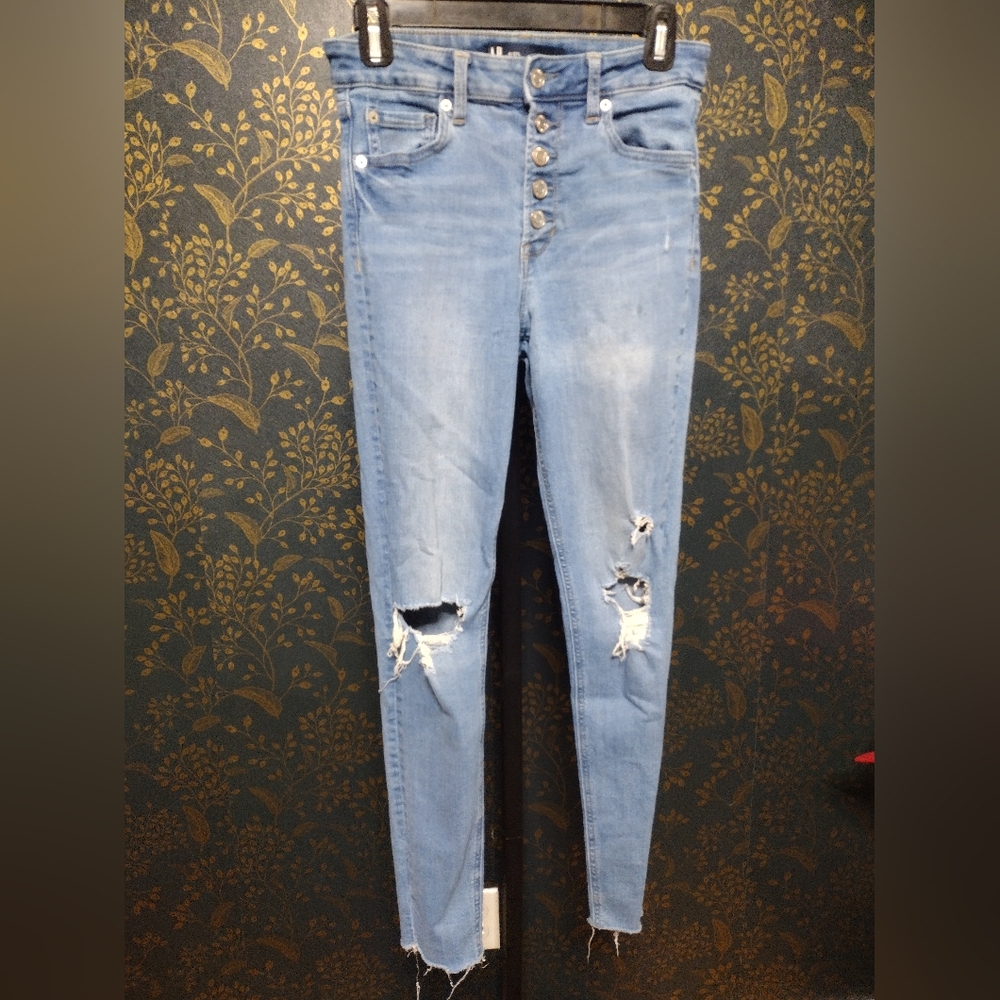 Gap Blue High Rise Universal Leggings Distressed Jeans - Gem